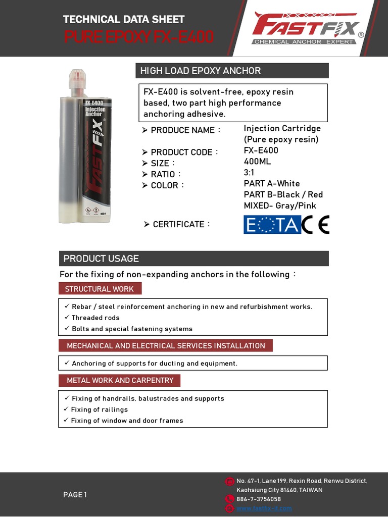 Pure Epoxy Fx-E400: Technical Data Sheet | PDF | Epoxy | Chemistry