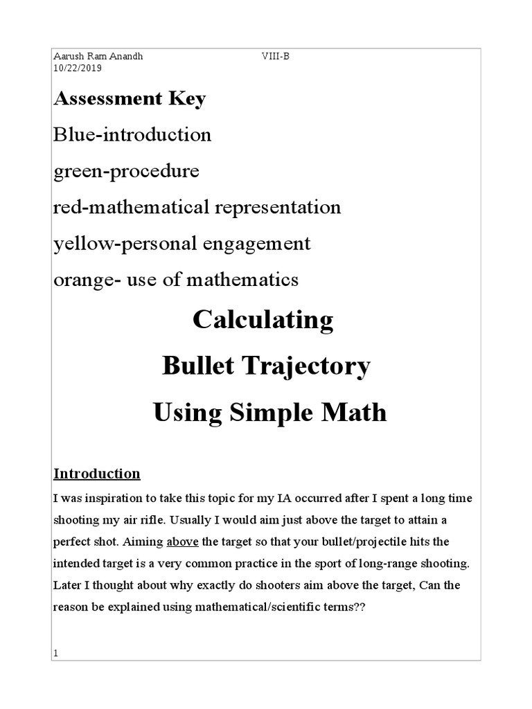 Calculating Bullet Drop Assesment Key | PDF | Projectiles | Trajectory