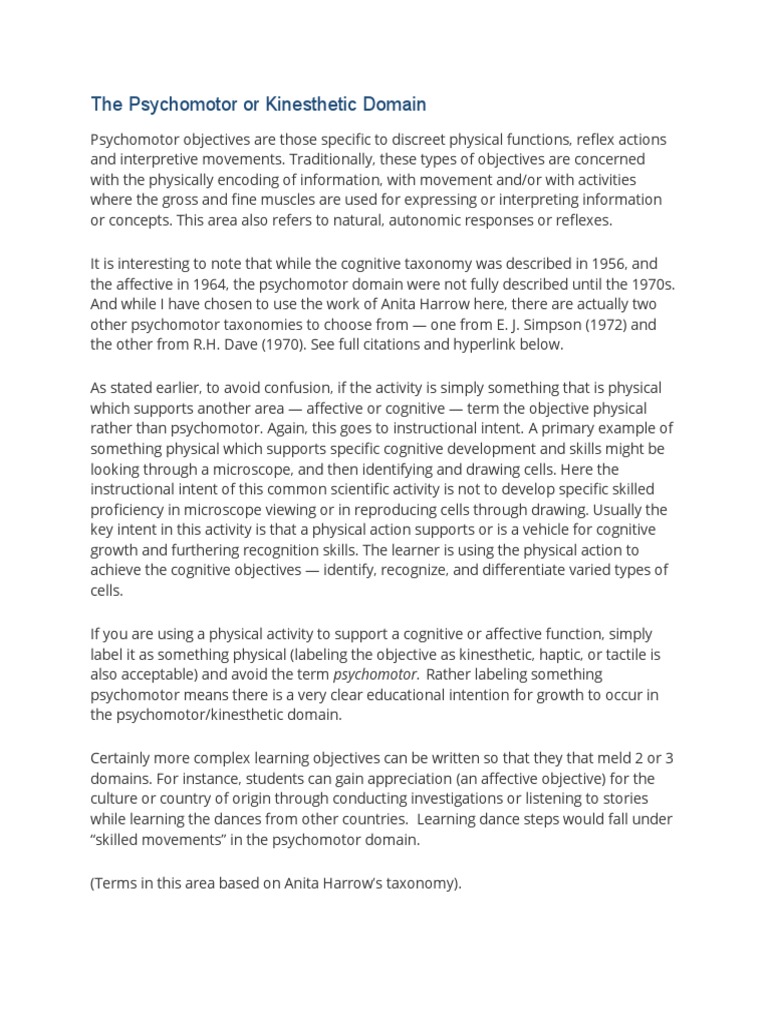 The Psychomotor or Kinesthetic Domain | PDF | Somatosensory System ...