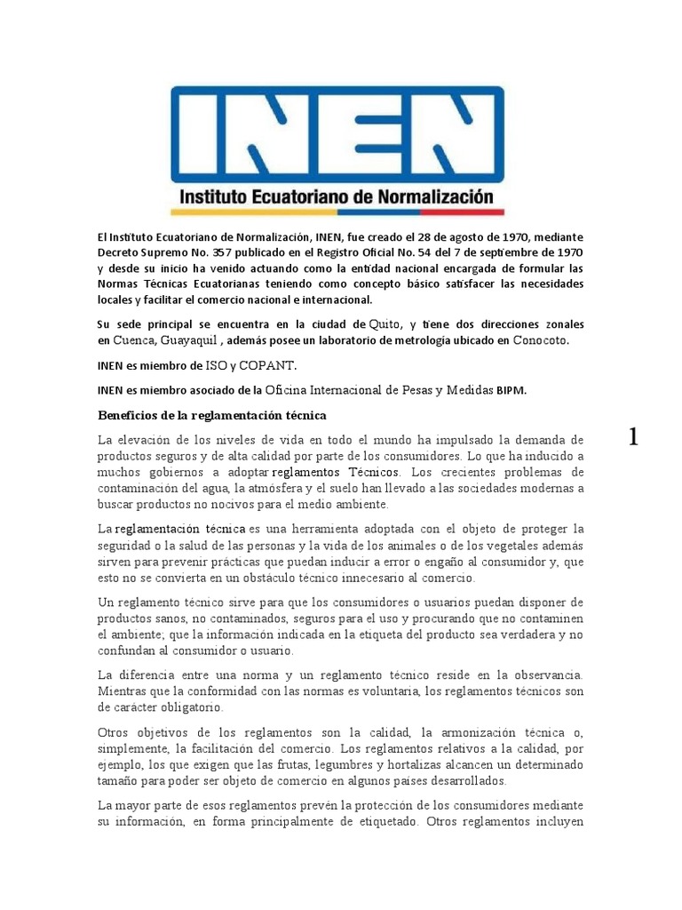 El origen y funciones del Instituto Ecuatoriano de Normalización (INEN ...