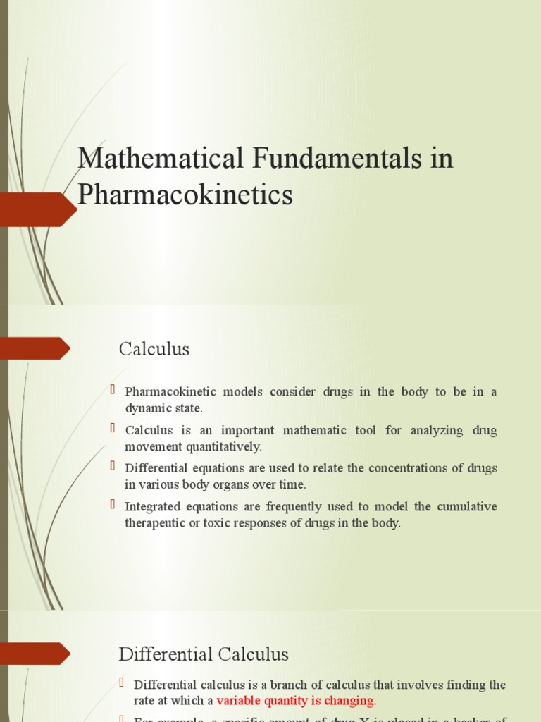 Mathematical Fundamentals in Pharmacokinetics - Part 1 | PDF ...