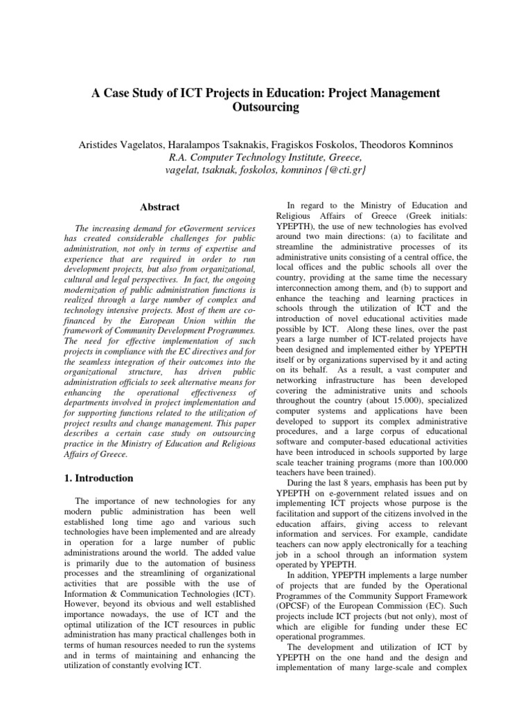 A Case Study of ICT Projects in Education: Project Management ...