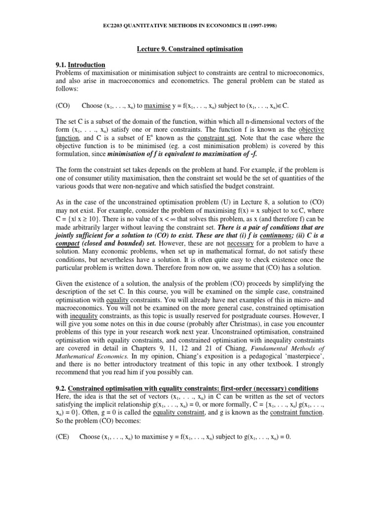 Quantitative Methods in Economics II | PDF | Mathematical Optimization ...