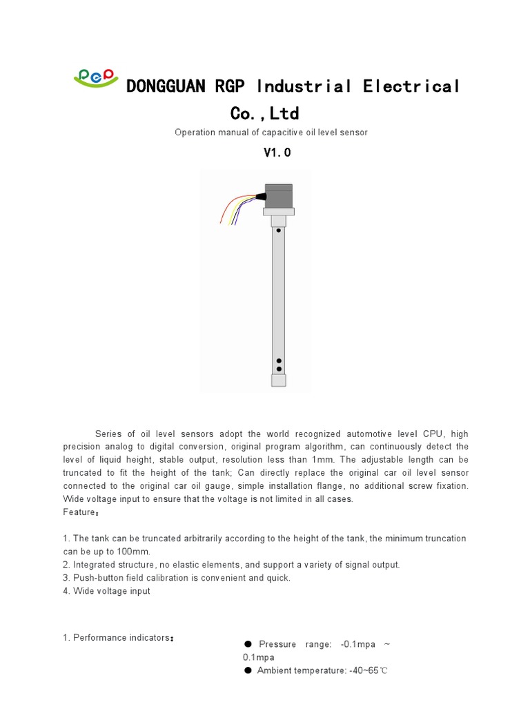 Operation Manual Of Capacitance Oil Level Sensor Pdf Sensor Input 8826