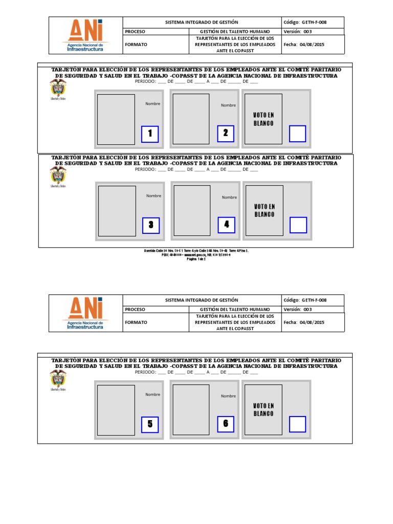 Tarjetón Elecciones COPASST 2025 | PDF | Elecciones | Science