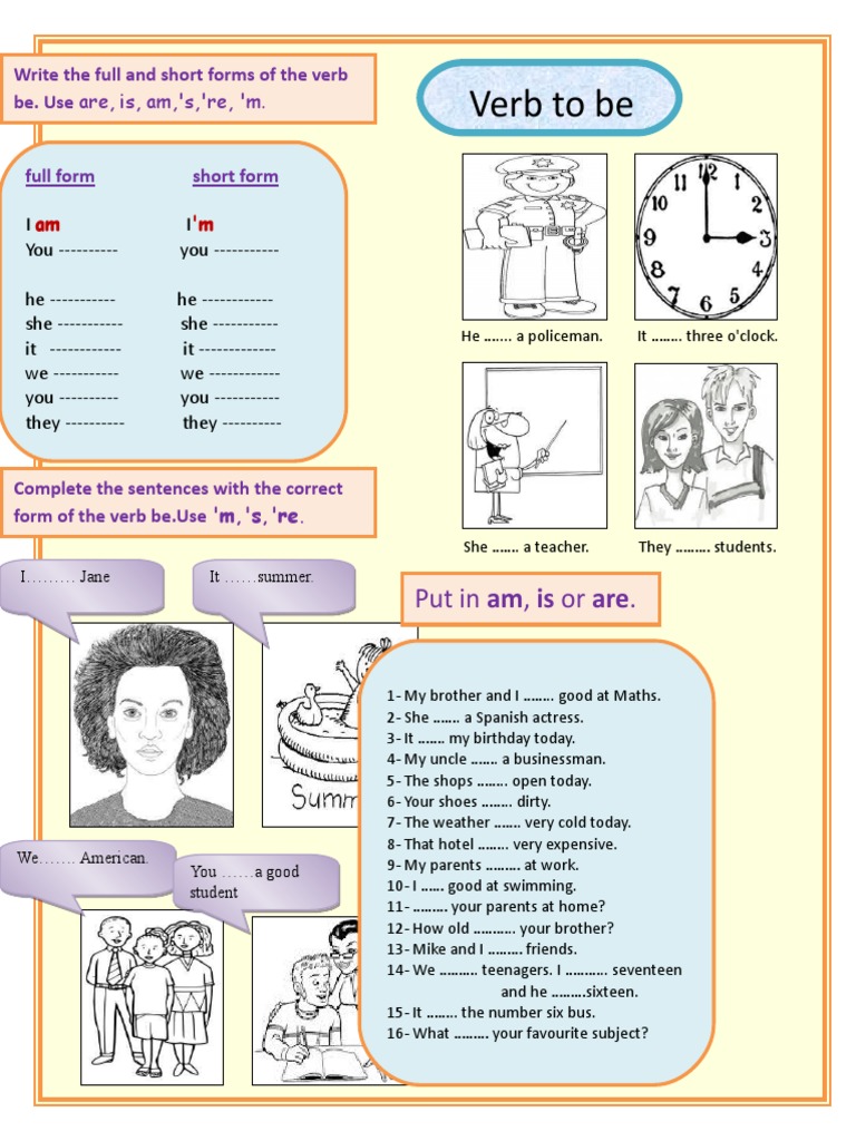 A Guide to the Full and Short Forms of the Verb 'To Be' with Examples | PDF