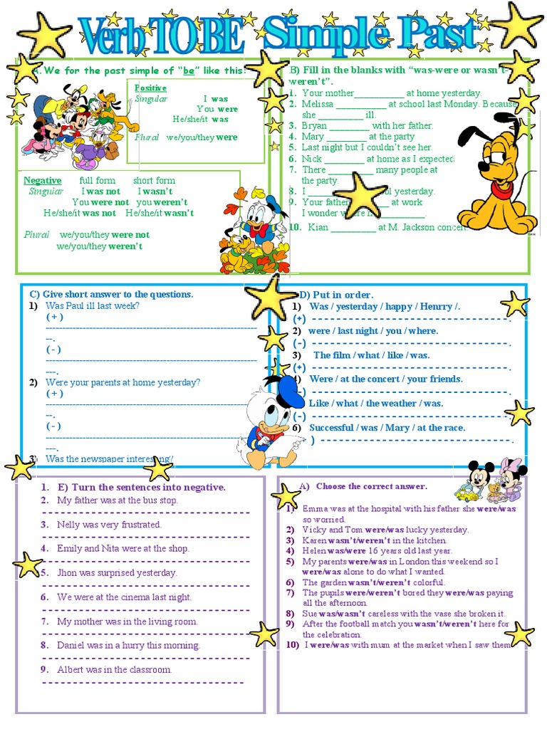 Past Simple "Was/Were" Exercises | PDF