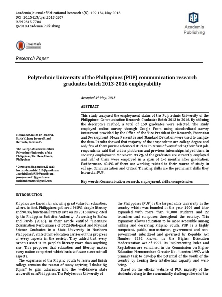 Polytechnic University of The Philippines (PUP) Communication Research ...