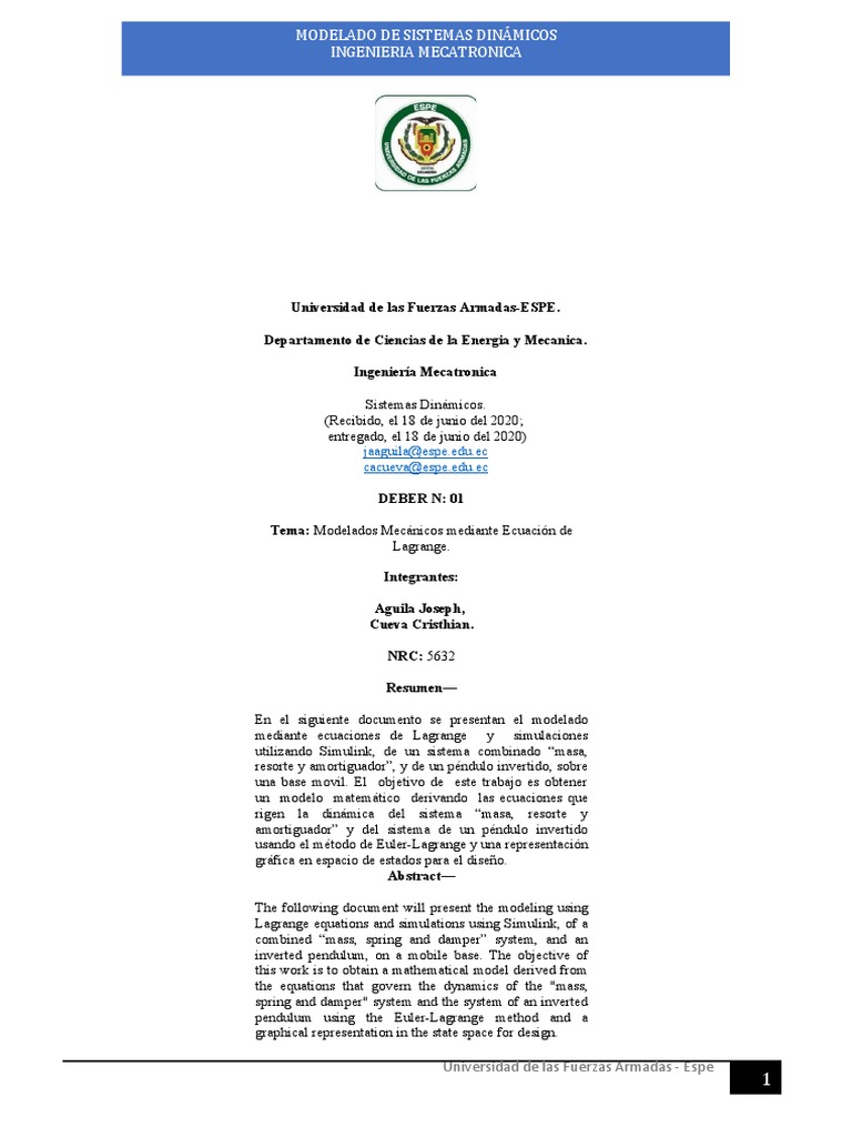 Modelado de Pendulo Invertido | Descargar gratis PDF | Péndulo ...