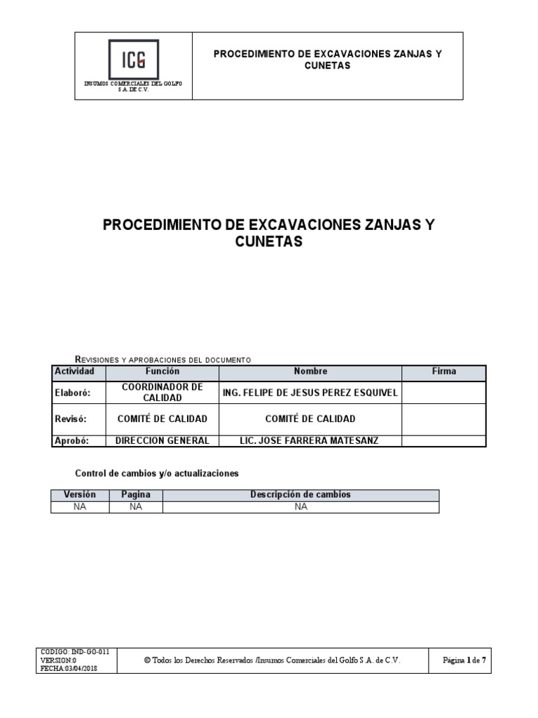 Ind-Go-011 Procedimiento de Excavaciones Zanjas y Cunetas | PDF ...