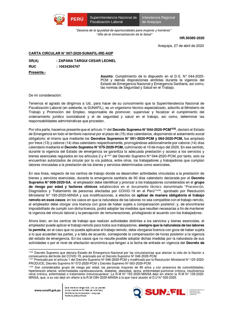 Carta Circular Orientación N°007-2020 - DS 044-2020-PCM (V3) - (-288 ...