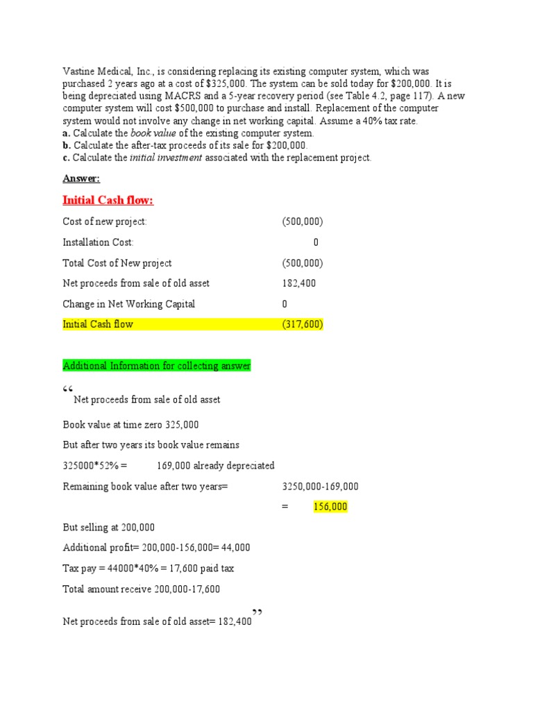 Initial Cash Flow | PDF | Book Value | Depreciation