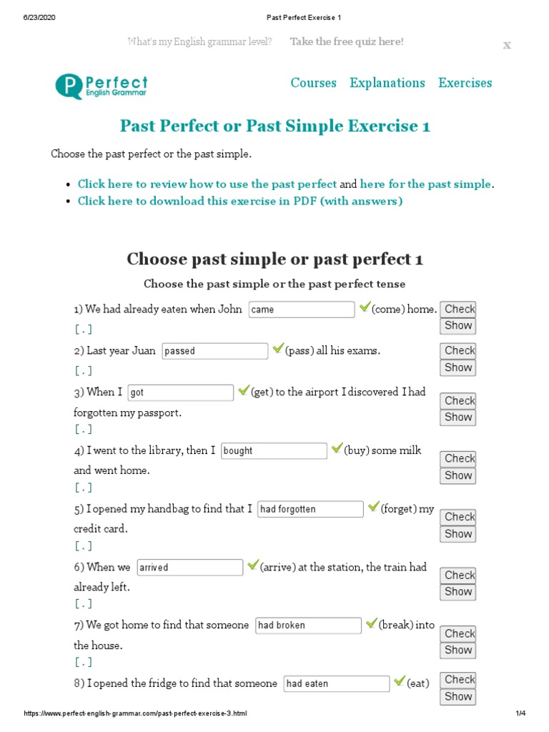 Past Perfect Exercise 2 | PDF