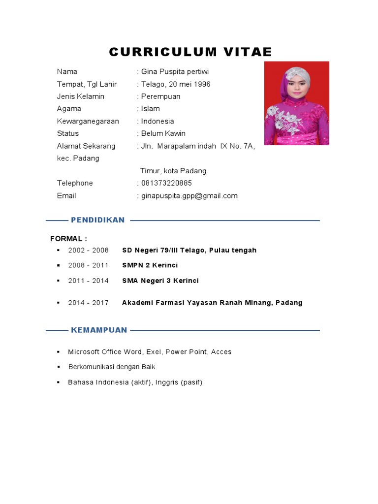 CV Gina Puspita Pertiwi | PDF