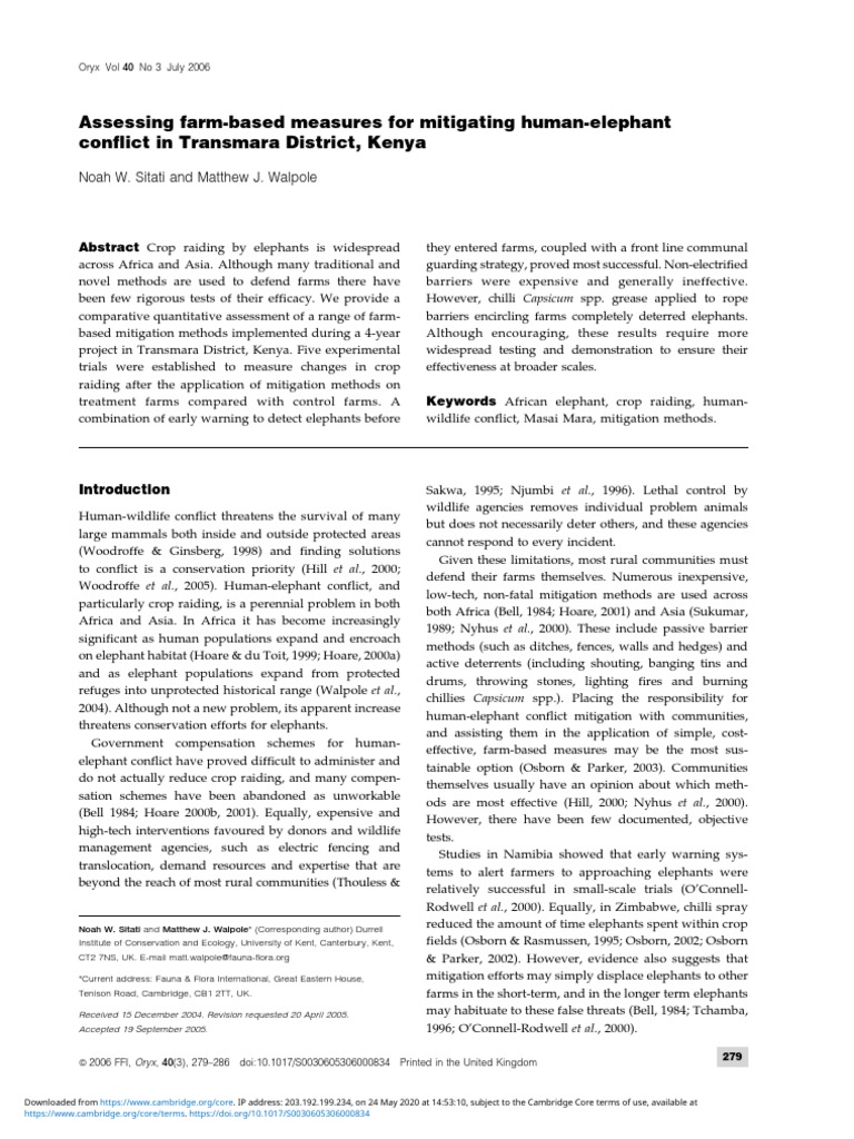 Assessing Farm-Based Measures For Mitigating Human-Elephant Conflict in ...