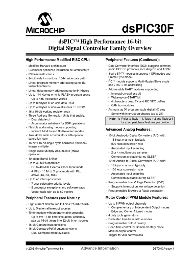Dspic30F: Dspic High Performance 16-Bit Digital Signal Controller Family Overview | PDF | Analog ...