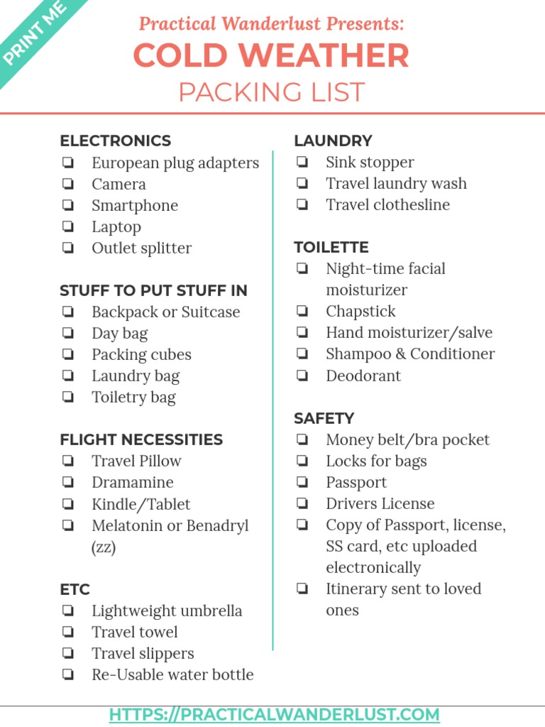 Practical Wanderlust's Cold Weather Packing List Guide | PDF | Consumer ...