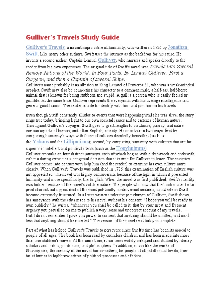 Gulliver's Travels Study Guide | PDF | Gulliver's Travels