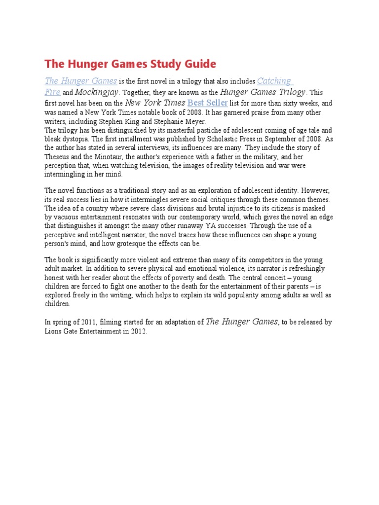 The Hunger Games Study Guide | PDF | General Fiction