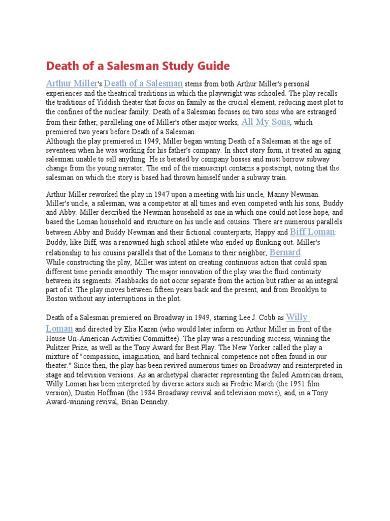 Death of A Salesman Study Guide | PDF | Entertainment (General) | Theatre