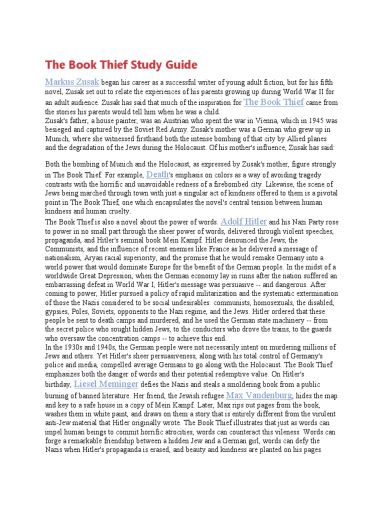 The Book Thief Study Guide | PDF | Nazi Germany | Adolf Hitler