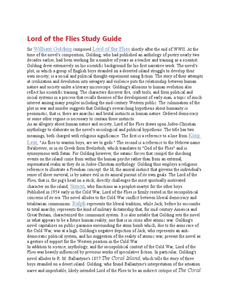 Lord of The Flies Study Guide | PDF | Novels | Unrest