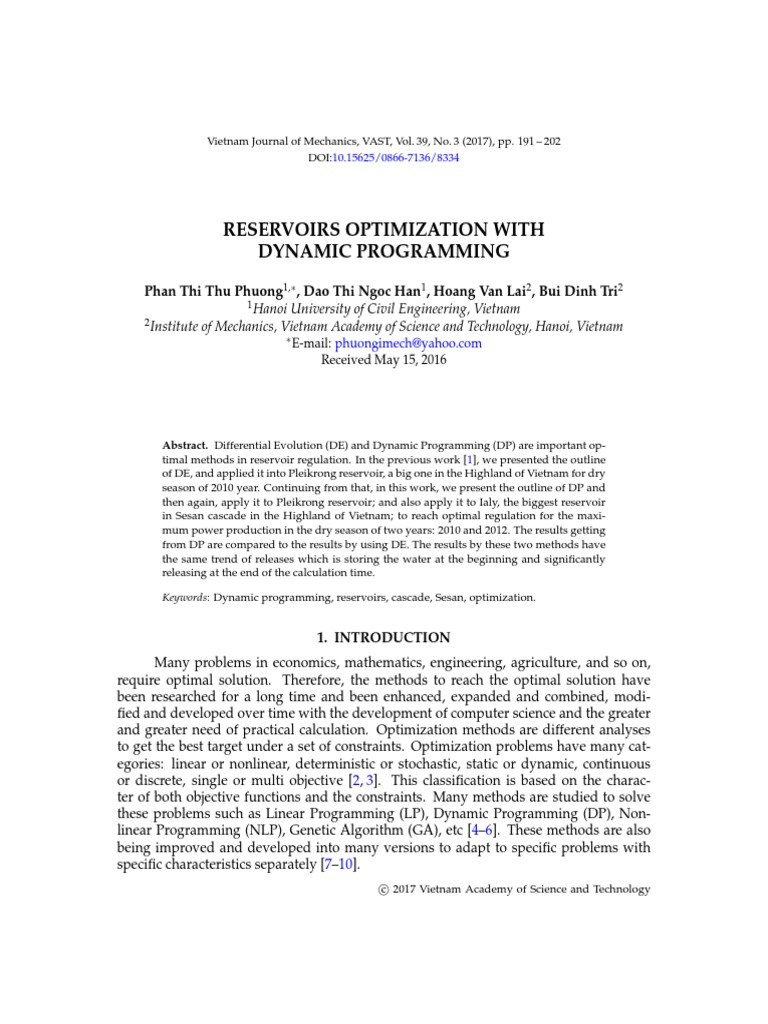 Reservoirs Optimization With Dynamic Programming: Phan Thi Thu Phuong ...