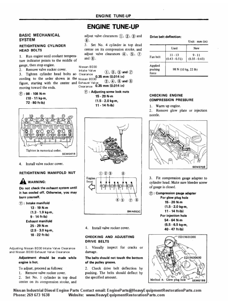Nissan BD30 Valve Adjustment Procedure, Valve Lash Clearance Specifications, Nissan BD30 Engine ...