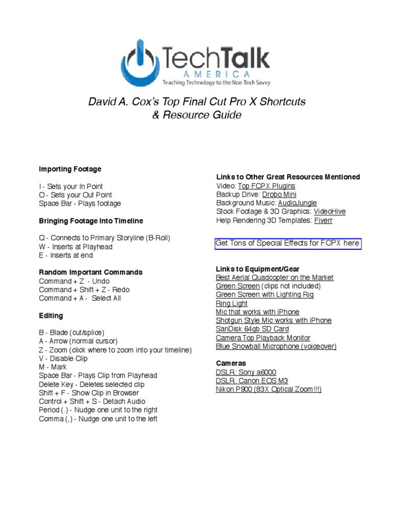 FCPX Shortcuts and Resources | PDF