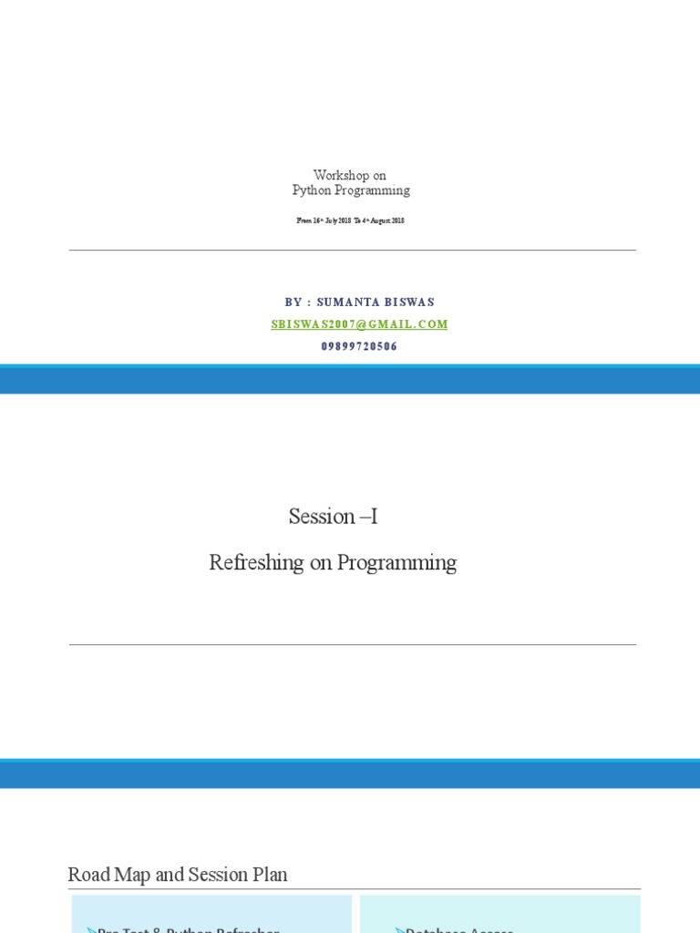 Workshop On Python Programming By Sumanta Biswas Pdf Python Programming Language