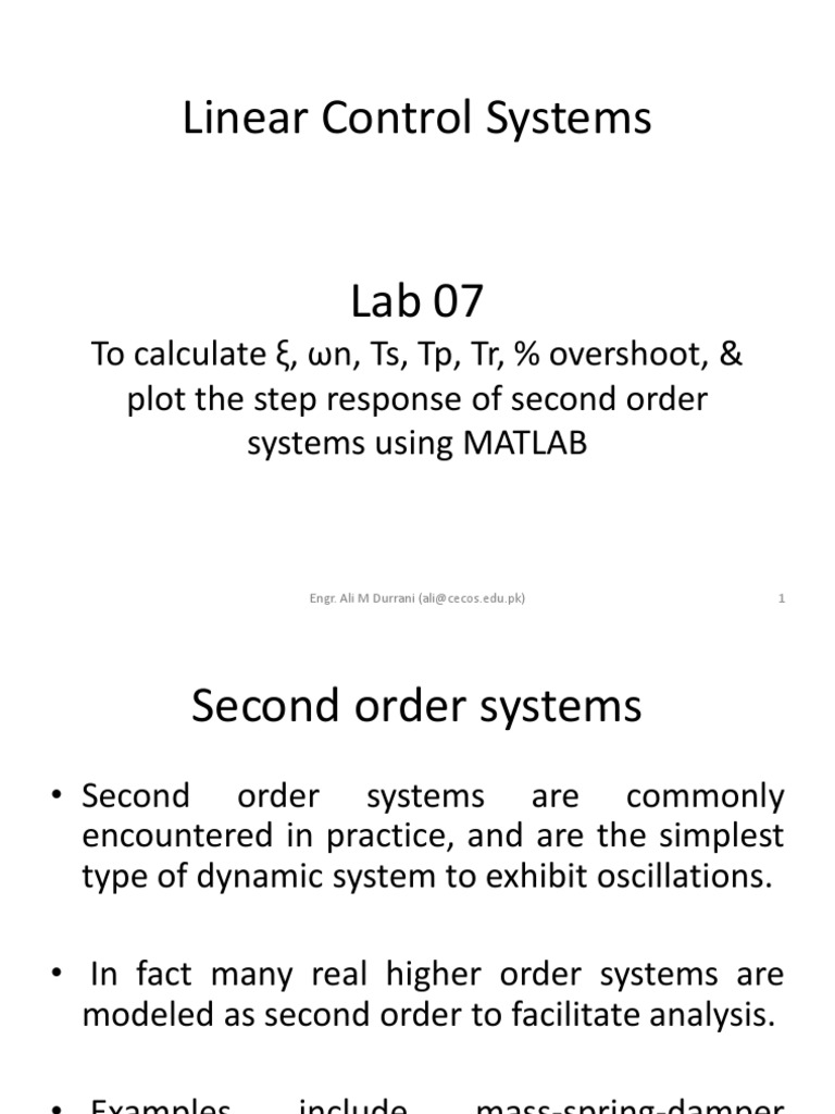 Lab 07 (Calculations Second Order Systems) | PDF | Applied And ...