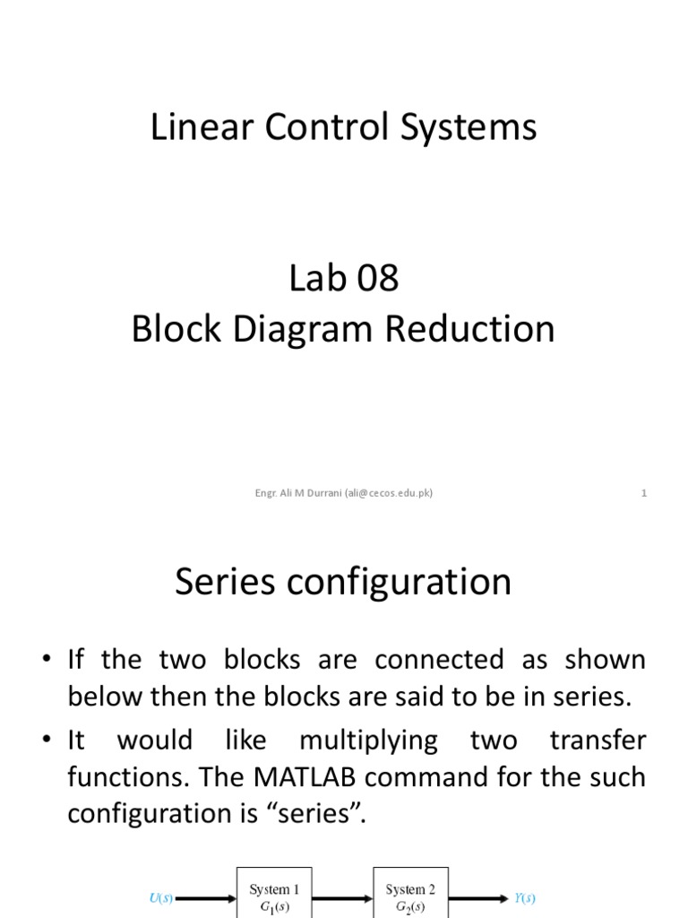 Lab 08 (Block Diagram Reduction) | PDF | Matlab | Feedback