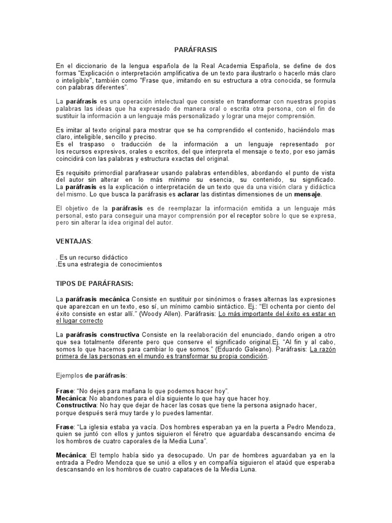Ejemplos De Paráfrasis Constructiva Pdf Science Ciencia Filosófica