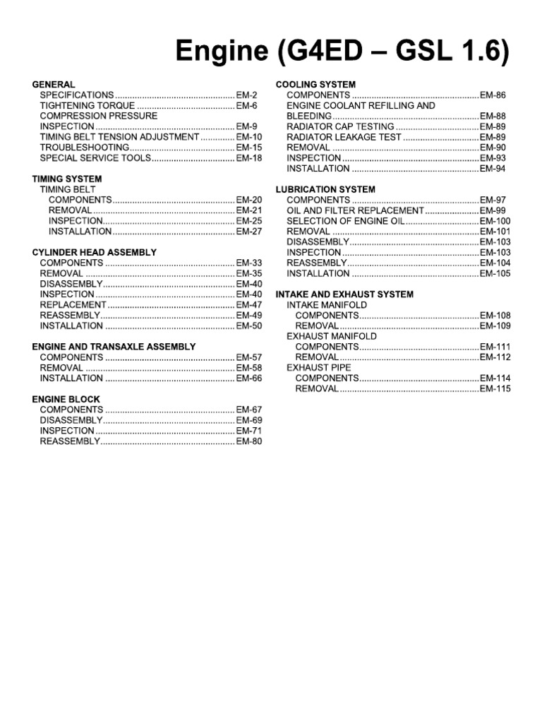 EE - Engine (G4ED - GSL 1.6) PDF | PDF