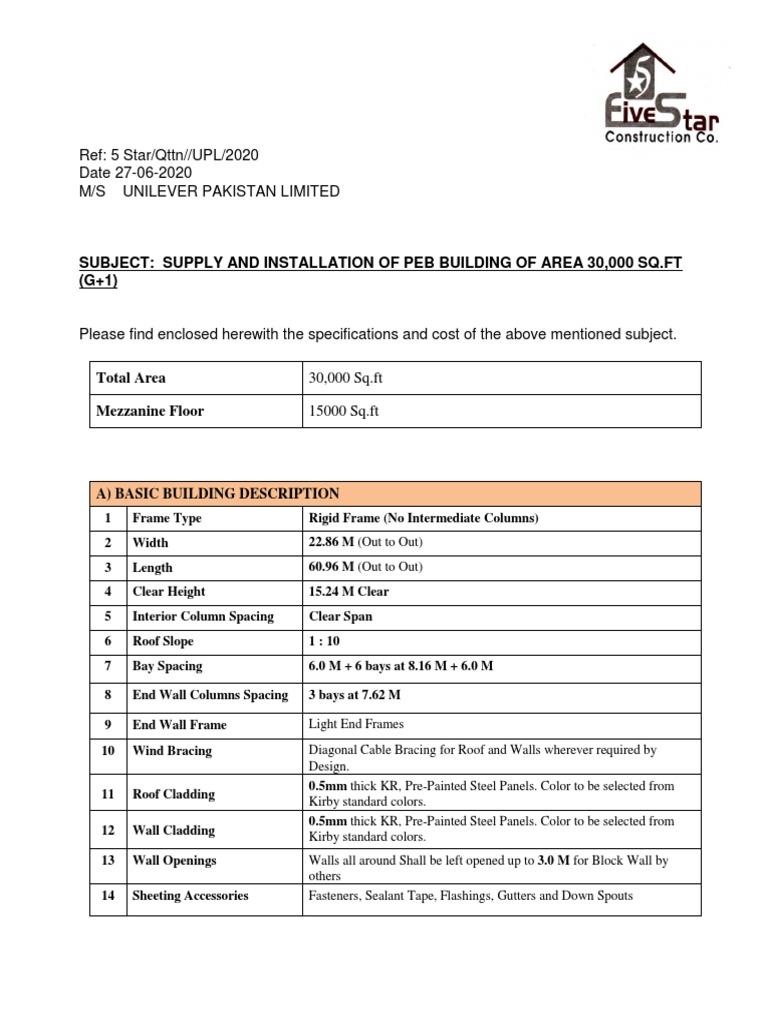 Quotation For PEB | PDF | Wall | Roof