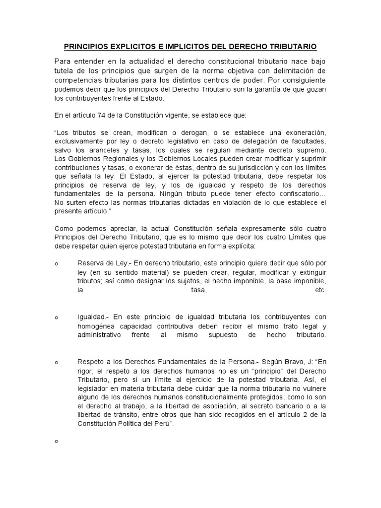 Principios Explícitos del Derecho Tributario | PDF | Política | Ley Pública