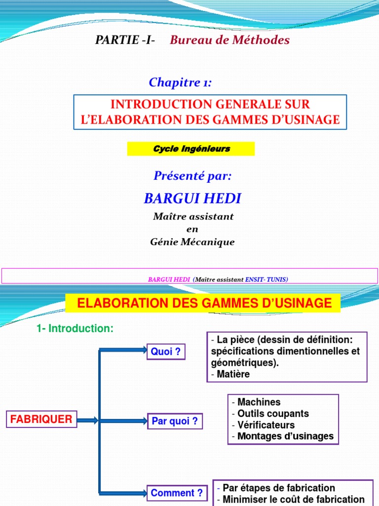 Chapitre 1 Elaboration D - Une Gamme D - Usinage | PDF | Usinage | Menuiserie