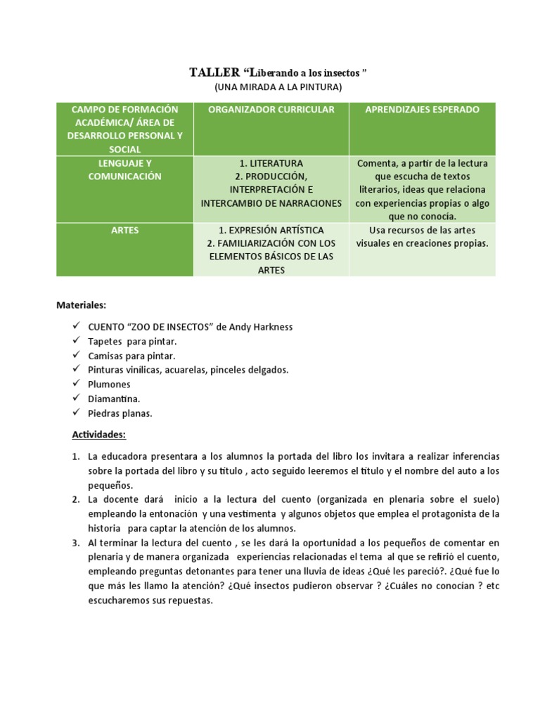 TALLER de Insectos | PDF | Educación de la primera infancia | Escuelas