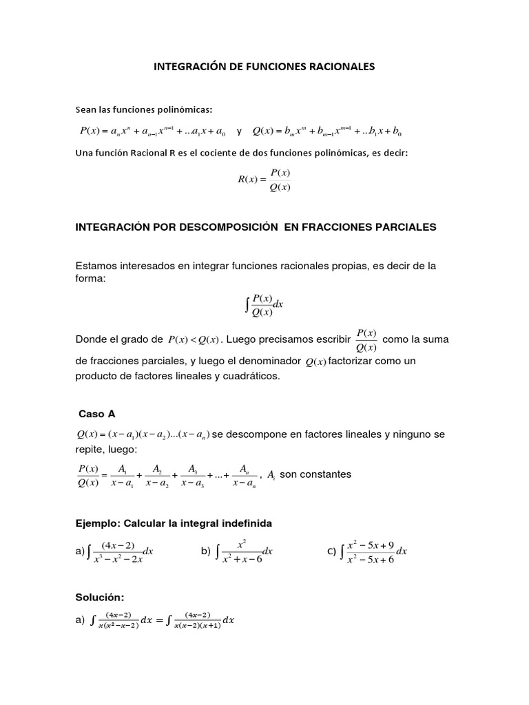 Integración de Funciones Racionales | PDF | Integral | Factorización