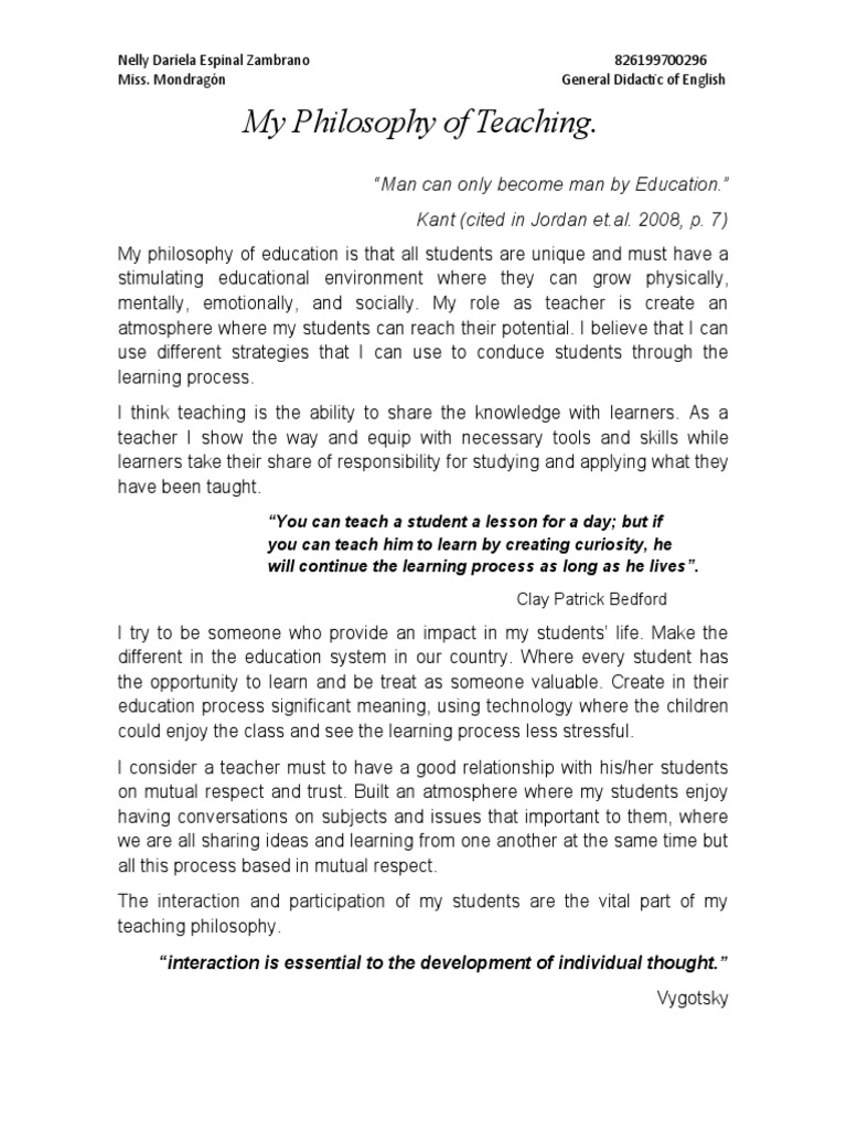 My Philosophy of Teaching | PDF | Classroom | Teachers
