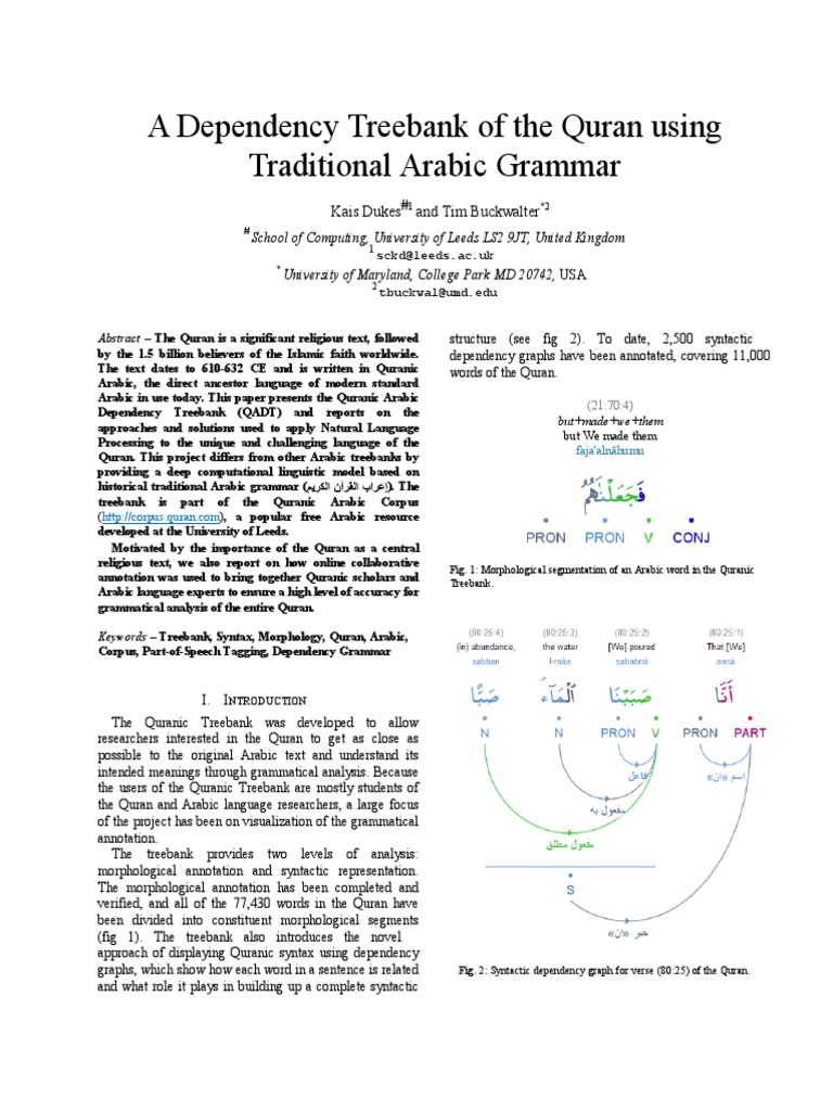 A Dependency Treebank of The Quran Using Traditional Arabic Grammar - IEEE Conference ...