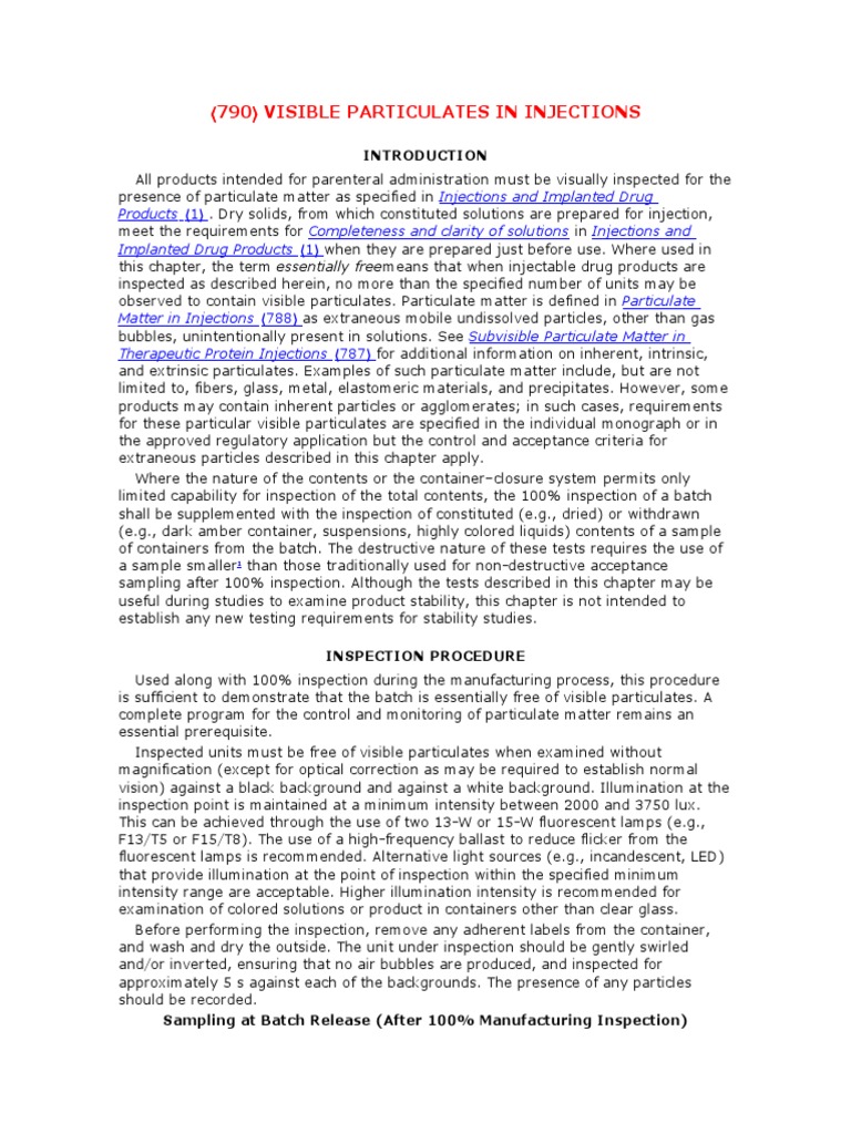790 - Visible Particulates in Injections-Usp Monograph | PDF ...