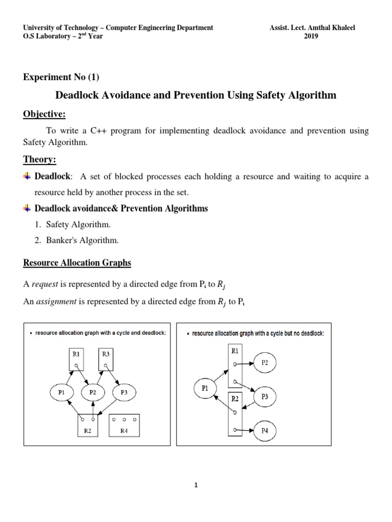 Deadlock Avoidance and Prevention Using Safety Algorithm: Experiment No ...