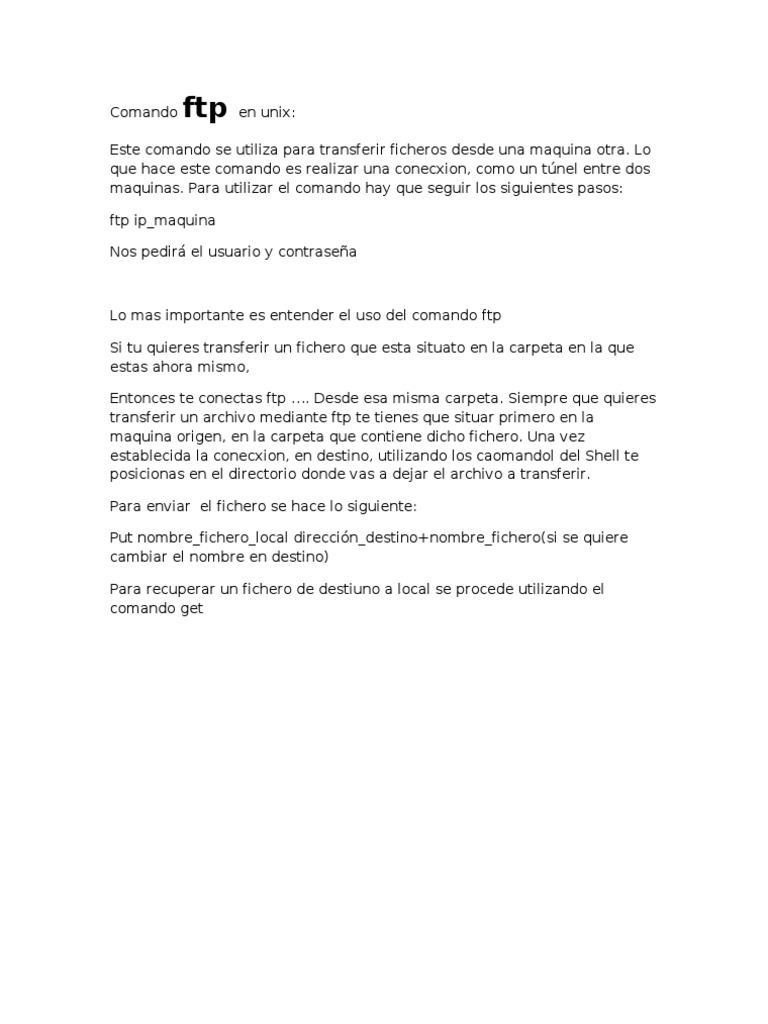 Chuleta Comandos en Unix | PDF | Protocolo de transferencia de archivos | Archivo de computadora