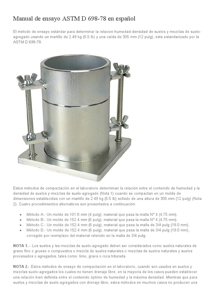 Manual de Ensayo ASTM D 698 | PDF