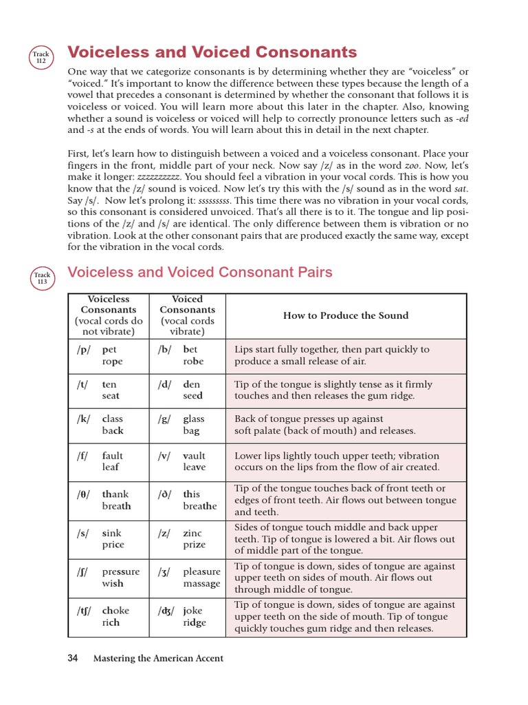 Voiceless and Voiced Consonant Pairs | PDF | Consonant | Phonetics