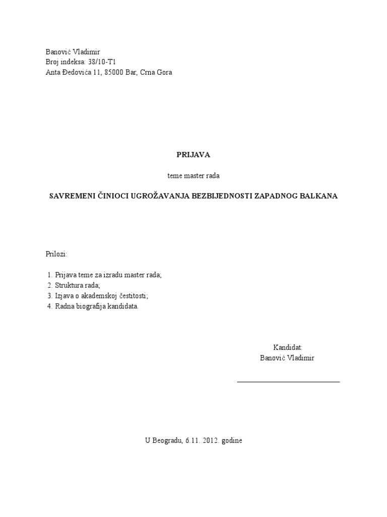 Prijava Master Rada Banovic | PDF
