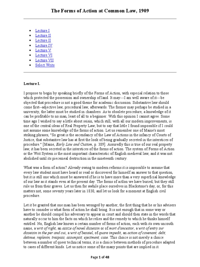 The Forms of Action at Common Law | PDF | Writ | Lawsuit