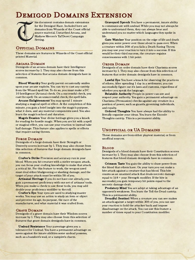 5e Demigod Domain Extension | PDF | Dungeons & Dragons | Leisure