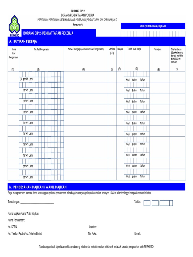 Borang SIP 2-Borang Pendaftaran Pekerja | PDF Borang SIP 2-Borang Pendaftaran Pekerja | PDF